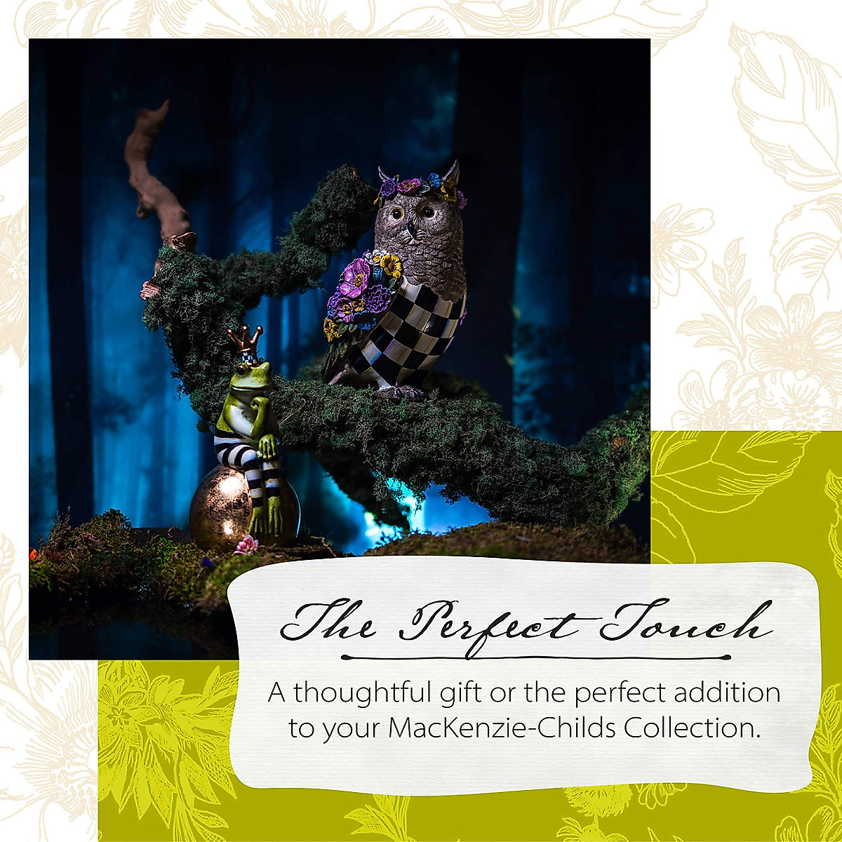 MACKENZIE-CHILDS Flower Market Olivia Owl, Decorative Owl Figurine, Unique Home Accents