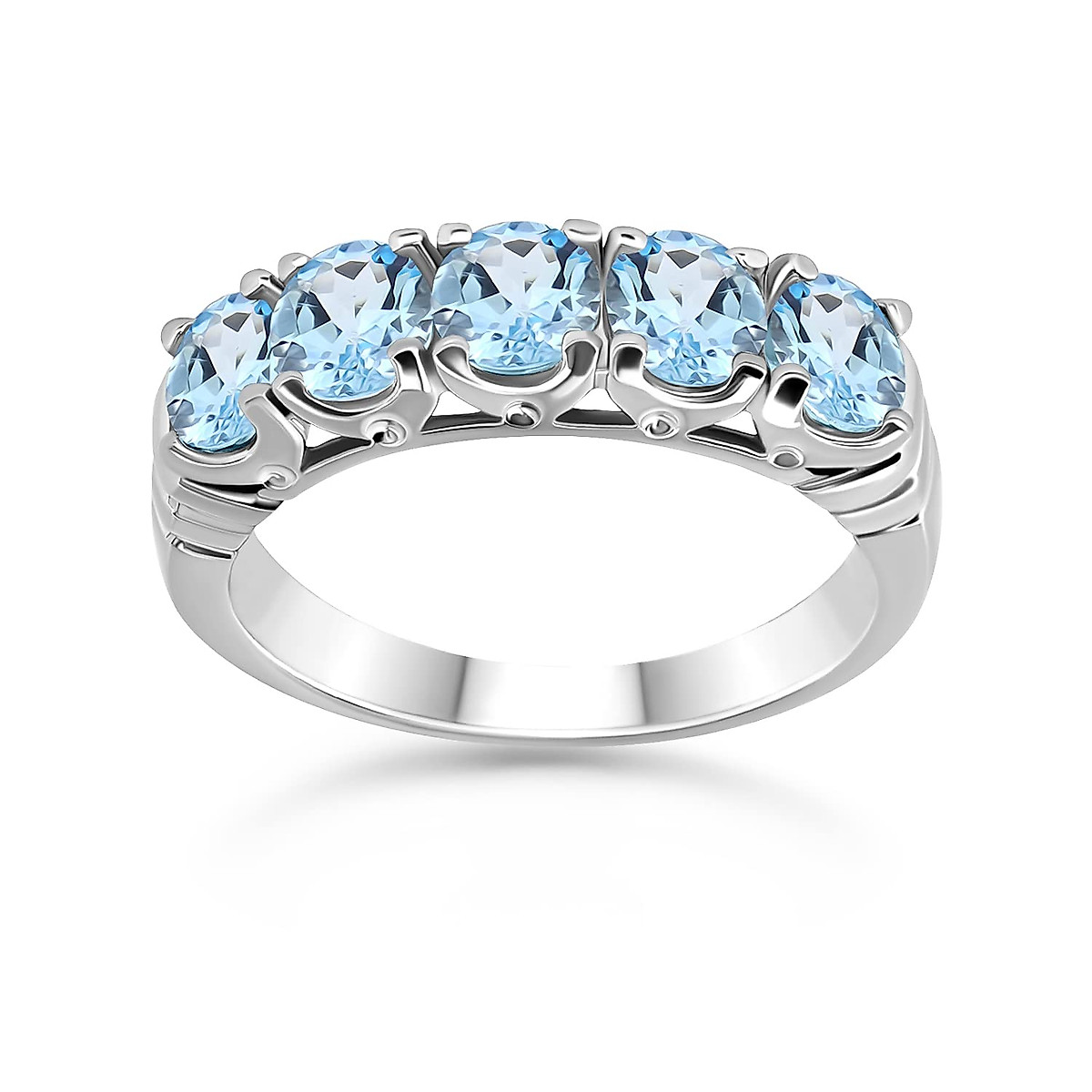 B. BRILLIANT Sterling Silver Half Eternity Band Blue Topaz Ring for Women, Size 7