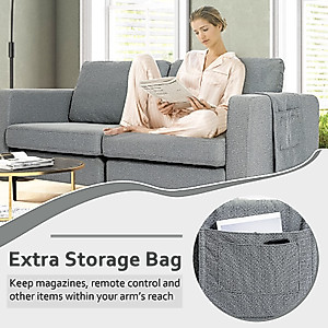 Giantex 2-Seat Sofa Couch, 66" L Modern Loveseat, Thick Cushion, Armrest Magazine Holder with 2 Pockets, Metal Legs, Ideal for Living Room Reception Room Office