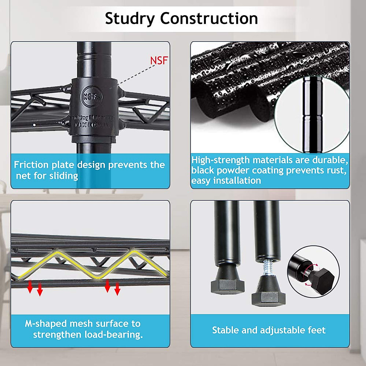 Storage Shelves Wire Shelving Unit Garage Shelving 6 Tier Height Adjustable 1500LBS Weight Capacity Heavy Duty Metal Shelf NSF Utility Steel Commercial Grade Shelving Rack for Garage Pantry Kitchen