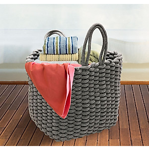 Stor-All Cotton Woven Basket for Organizing, Storage Baskets for Shelves, Woven Baskets for Storage, Laundry Baskets (White)