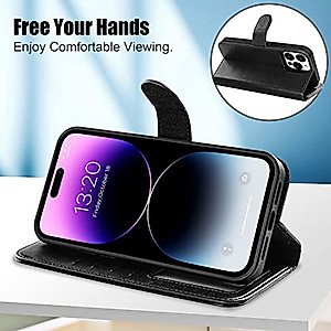 DorisMax iPhone 14 Pro Wallet Case,Detachable Flip Folio Cover RFID Blocking 4 Card Slots Holder Premium PU Leather Magnetic Kickstand Shockproof Protective Phone Case for iPhone 14 Pro 6.1" Black