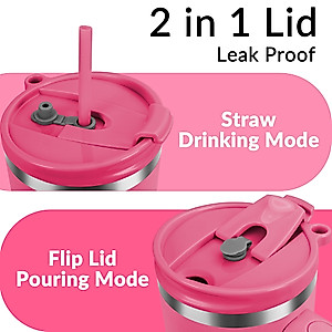 WETOWETO 40oz Tumbler with Handle | Insulated Stainless Steel Travel Mug | 34Hrs Cold & 10Hrs Hot Retention | 100% Leakproof Lid & Straw | Dishwasher Safe + Car Cup Holder Fit (Bright Pink)