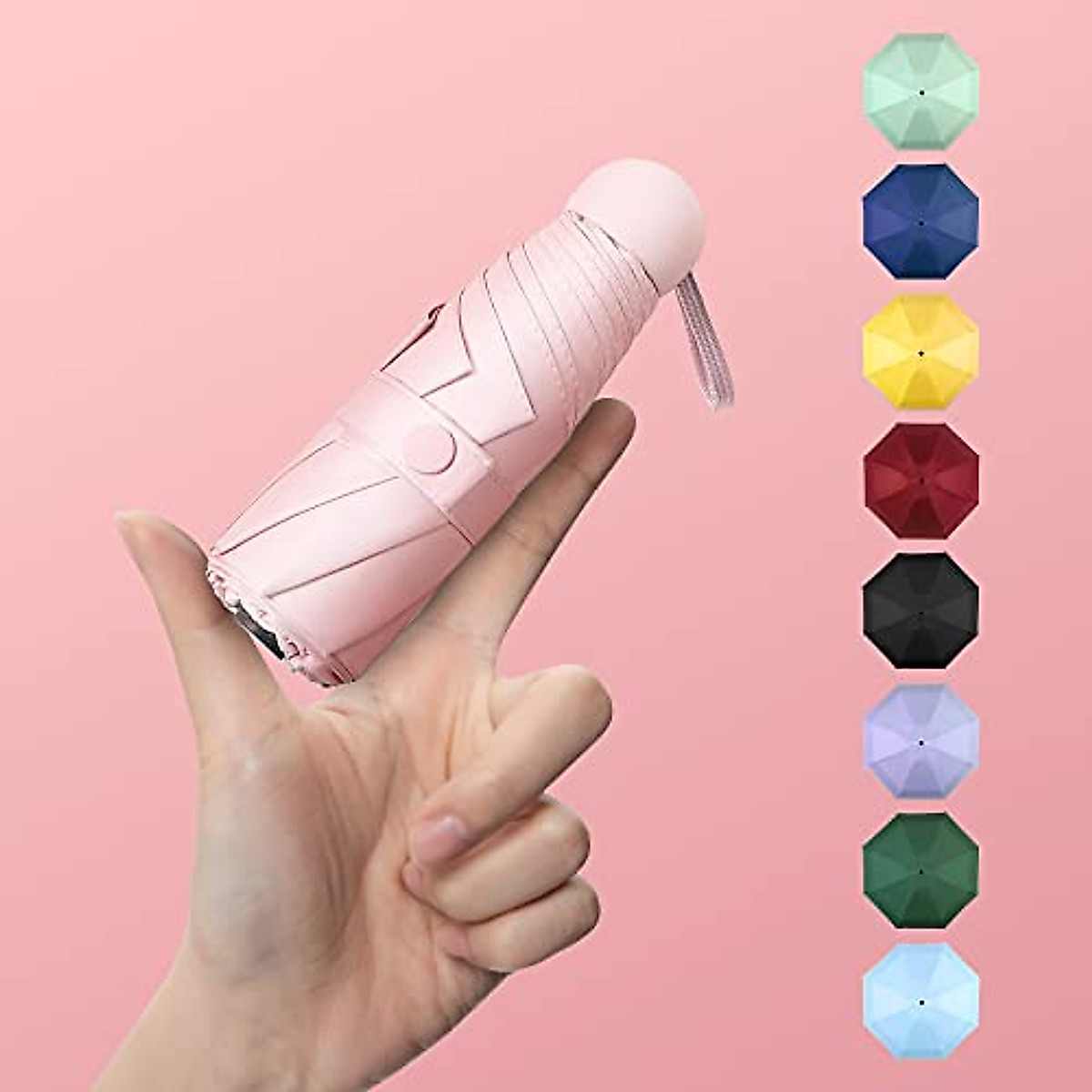 TIME LOVER Compact Travel Sun & Rain Umbrella Windproof Portable Mini Folding Umbrella for Girls Women (Pink)