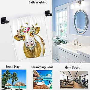 Naanle Cute Cow with Flowers Wreath Butterfly Soft Highly Absorbent Guest Large Home Decor Hand Towels for Kitchen, Bathroom, Hotel, Gym and Spa (16 x 30 Inches)