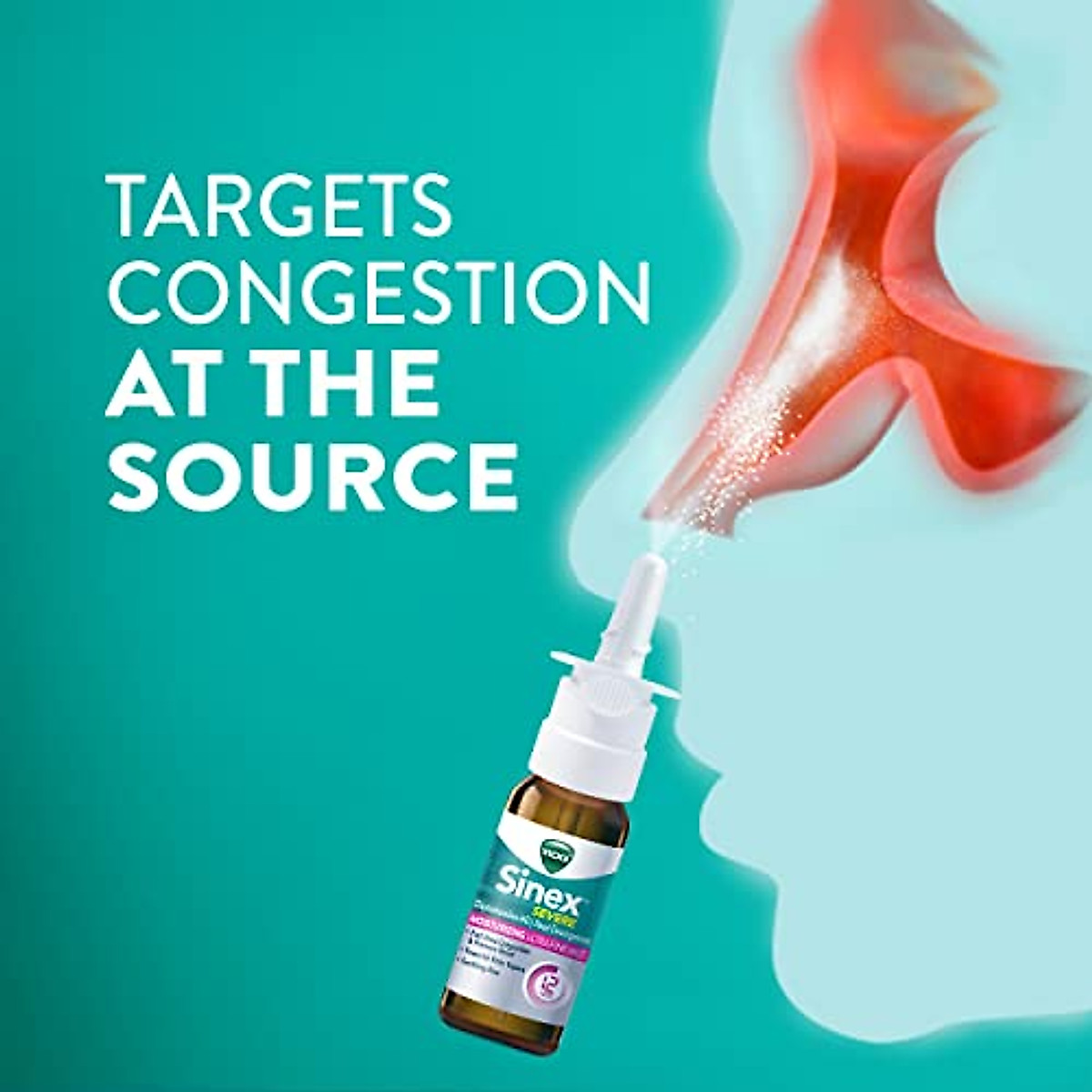 Vicks Sinex Severe Nasal Spray with Moisturizing Ultra Fine Mist, Decongestant for Stuffy Nose Relief from Cold, Allergy, Sinus Pressure - 265 Sprays