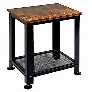 GIOTORENT Small End Table, Industrial Side Table with Durable Steel Frame, Slim Night Tables with Storage Shelves for Small Space in Living Room, Bedroom and Balcony, Rustic Brown and Black (Black)
