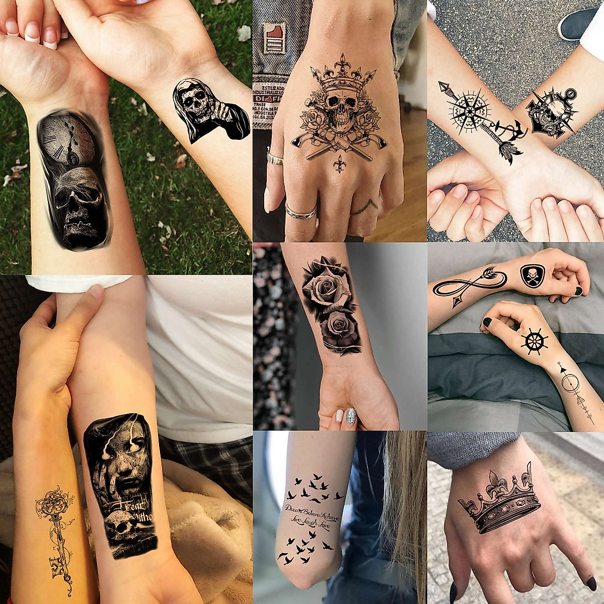 Bilizar 48 Sheets 3D Small Temporary Tattoos For Kids Women Neck Girls Arm Boys, Temp Tiny Halloween Tattoo Stickers Men Spider Cross Scorpion Snake Tiger Lion, Flower Ghost Skull Fake Tatoos Acnhor