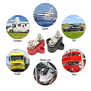 Power Distribution Terminal Block 1/4in Power Stud Battery Junction Block Post Distribution Block Insulated with Cover DC 48V 80A M6 Positive Negative 2 Studs Battery Junction Block