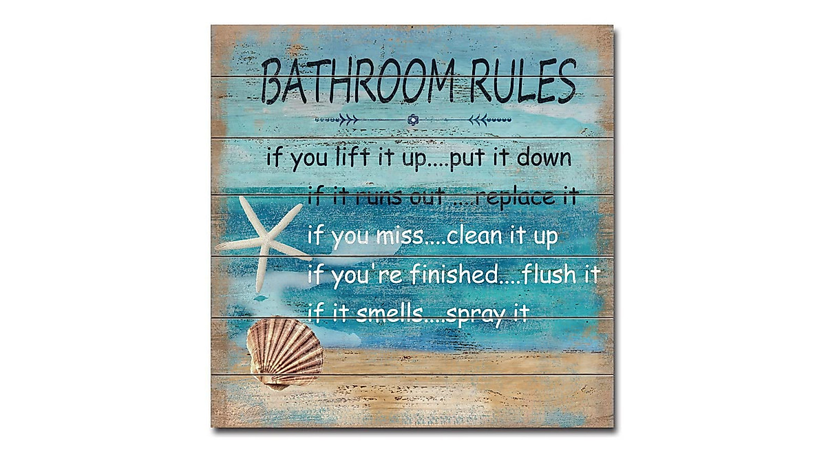 Funny Seashells Bathroom Rules Sign for Beach Decor