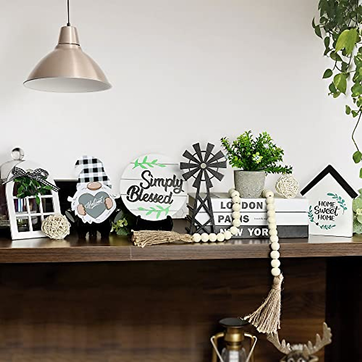Eufrozy 11pcs Farmhouse Tiered Tray Decor Set, Rustic Tier Tray Decorations with Black and White Buffalo Plaid Gnome Ornaments Wooden Home Sweet Home Sign for Kitchen Table Decor Summer Housewarming