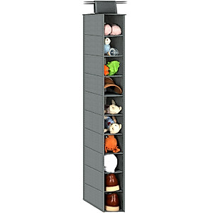 NEATJELAI Hanging Shoe Organizer 10 Tier Hanging Shelves for Closet Organizers and Storage System，Foldable Design, for Wardrobe, Baby Clothes Organization and Storage，Gray