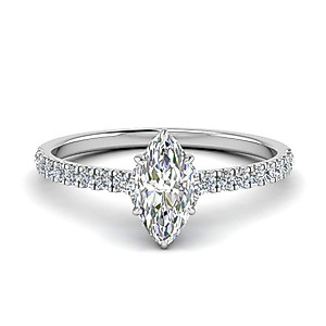 JewelryGift Hidden Halo Petite Diamond Ring 925 Sterling Silver Created Cubic Zircon Marquise Shape White Color Halo Engagement Rings Prong Setting in Size 7