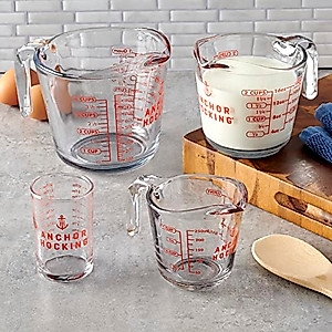 Anchor Hocking Glass Measuring Cup, 4 Pieces, Set Includes 5 oz, 1-cup, 2-cup, 4-cup