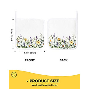 4Pack Pot Holders Cotton Heat Resistant Oven Hot Pads, Daisy Lavender Flowers Potholder Cloth Potholders for Daily Kitchen Baking and Cooking with Hanging Loops - Spring Summer Floral Green Leaves