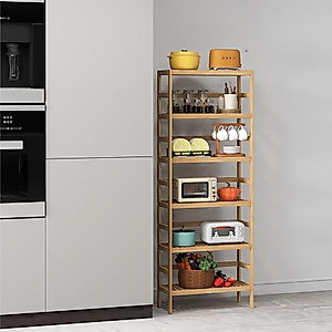 HLXZN 6 Tier Bamboo Freestanding Shelf Unit, Multifunctional Bookshelf Bookcase for Bathroom, Kitchen, Living Room, Office