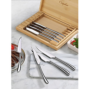 Cangshan 1027044 Rain II Series 8-Piece 420 Stainless Steel Forged Steak Knife Set in Bamboo Storage Chest
