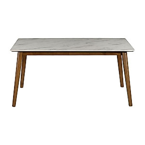 Coaster Home Furnishings Everett Faux Top White Dining Table, Marble and Natural Walnut (192761)