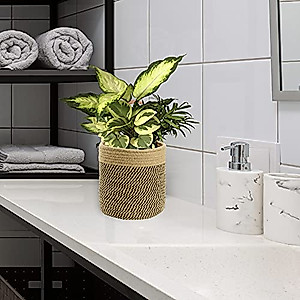 DULLEMELO Small Jute Hanging Baskets 2 Pack 7"(D) x 8"(H), Jute Woven Hanging Storage Basket With Leather Handle, Small Storage Basket for Wall Decor Plants (Jute)