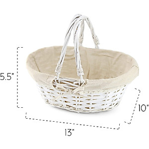 Cornucopia Brands Wicker Baskets w/Handles (2-Pack, White-Painted), for Easter, Picnics, Gifts, Home Decor and More, 13 x 10 x 6 Inches