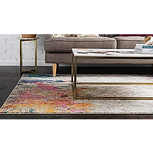 Unique Loom Chromatic Collection Modern Colorful & Vibrant Abstract Area Rug For Any Home Décor (8' 0 x 10' 0 Rectangular, Beige/ Pink)