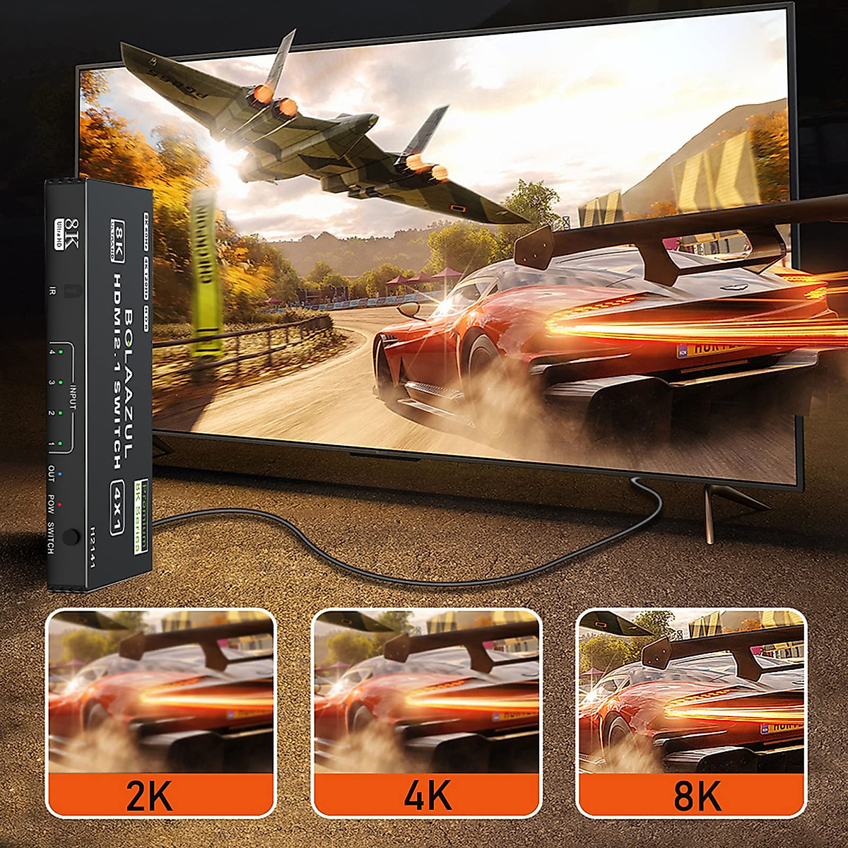 8K HDMI 2.1 Switch 120Hz 4K 4 in 1 Out, BolAAzuL 8K@60Hz HDMI 2.1 Splitter Switcher Selector Box 4-Port with Remote 4K 120Hz 2K 144Hz, HDMI 4x1 HDR, 48Gbps, CEC, Dolby Vision, for Xbox Series X PS5