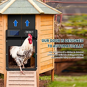 Profey Solar Powered Automatic Chicken Coop Door, LCD Display, 4 Modes, Waterproof, Aluminum Alloy, Remote Control, AA Battery Operated, 9.2x10.7x9.2 inches