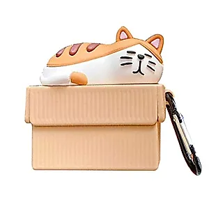 UR Sunshine Super Cute Lying On Box Sleeping Yellow Cat Earphone Case for AirPods Pro, Kawaii Peaceful Kitty Soft Silicone Gel Earbud Cover Case Compatible with AirPods Pro +Hook