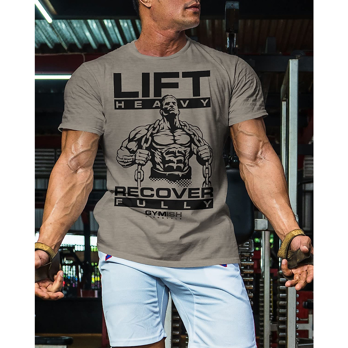 Lift Heavy Recover Fully T-Shirts for Workout, Funny Gym Shirt for Men (XXL, Lift Heavy Recover Fully WarmGrey)