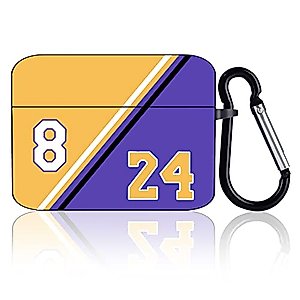Basketball No.8/24 Case for Airpods Pro Cover with Keychain for Sports Fans Boys Men Girls Kids Jersey Cool Fun Design Mamba Spirit Square Case Silicone Protective Compatible with Airpods Pro（2019）