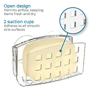 iDesign Plastic Kitchen Sink Suction Holder, Caddy for Soap, Sponges, Scrubbers in Bathroom, Shower Stall, Tub, Laundry Room, 3.75" x 2" x 2" - Clear