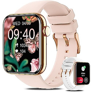 Betatree Smart Watch for iPhone Android, Smart Watches for Women(Call Receive/Dial), 1.85" Waterproof Fitness Tracker with AI Voice Control Heart Rate Sleep Monitor SpO2 Pedometer 20 Sport Modes, Pink