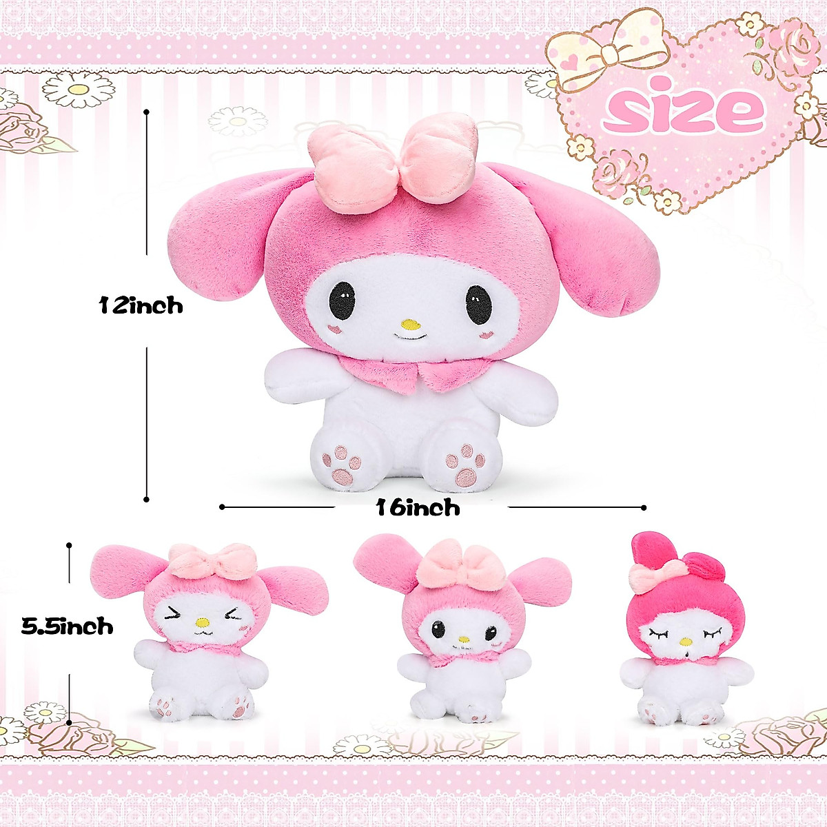 Teluhui 16 Inch Anime Plush - Japanese Anime Mommy with 3 Babies Plush Kawaii Stuffed Animals Plushie Pillows Decor Gift Birthday Thanksgiving for Fans Boys Girls