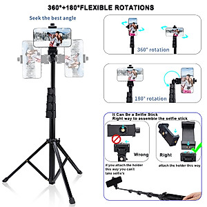 60" Selfie Tripod for iPhone with Remote Shutter Phone Holder Compatible with iPhone Android for Selfie/Video Recording/Vlogging/Live Streaming Heavy Duty Aluminum, Lightweight Tripod Black