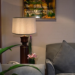 TOOTOO STAR Brown Drum Lamp Shade 13.25"x14.25"x9" inches Assembly Required Natural Linen Lampshade for Table Lamp,Bedside Lamp,Floor Lamp