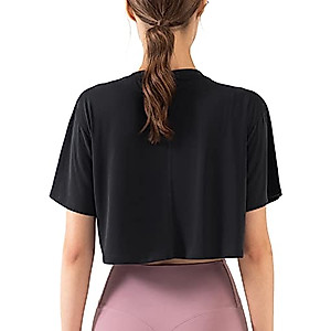 Women's Fitness Workout Crop Tops Short Sleeve Yoga T-Shirts Athletic Running Sports Shirts Black XL