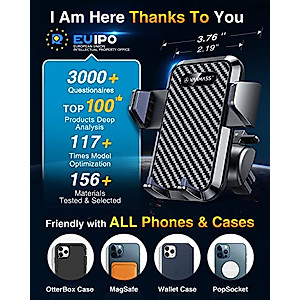 [2023 Upgraded] VANMASS Car Dashboard Phone Holder Mount [Super Suction Cup] Compatible for iPhone 13 Pro Max 12 11 X Xr Xs 8 7 Plus Mini Se Universal Cell Phone Windshield Vent Handsfree Cradle,Black