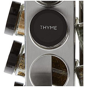 Kamenstein Brushed Stainless Steel 20-Jar Revolving Countertop Spice Rack, Pre Filled Spice in the USA, 5 Year Free Refills, Removable Sifter Cap with easy to Refill Glass Jars Labeled