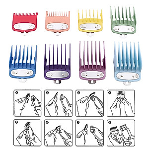 Professional 8 Color Coded Combs Attachment Cutting Guides Combs with Metal Clip Universal Hair Clipper Guards Set - 1/16" to 1"- Hair Clipper/Trimmer Replacement Combs Durable Wide Clippers Guards