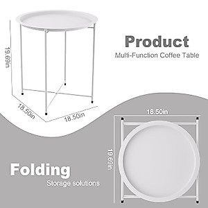 BWOORACKU Side Table, Metal End Table - White Steel Framed Nightstand for Small Spaces with Removable Tray Top, Versatile Indoor-Outdoor Coffee Accent Table