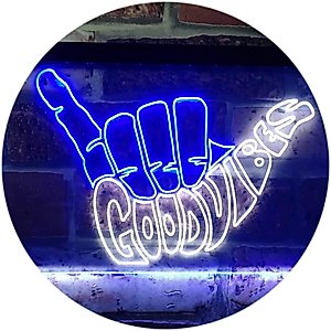 ADVPRO Good Vibes Only Hand Party Decoration Dual Color LED Neon Sign White & Blue 16" x 12" st6s43-i1076-wb