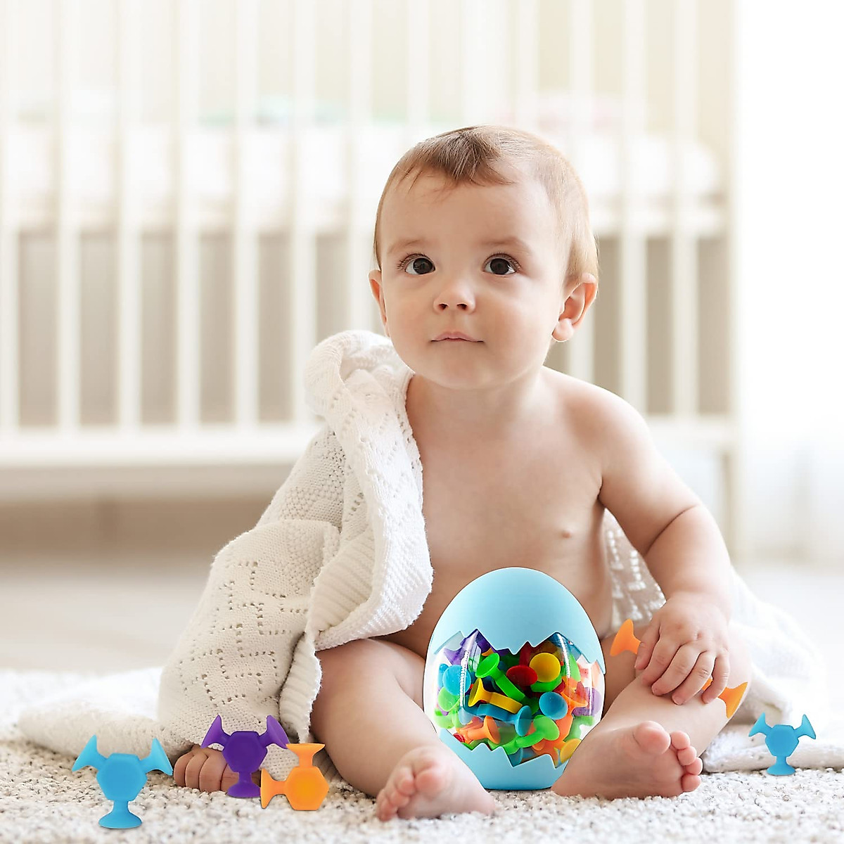 48 Pcs Bath Toys for Kids Ages 3+, Sensory Toys for Autistic Children, Travel Toys Window Toys Stem Learning Toys, Bathtub Toys with Dinosaur Eggshell Storage