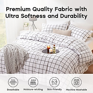 Sonive Full/Queen Printed Duvet Cover Set Full/Queen Microfiber Oeko-Tex Standard 100 Bedding Set, 1 Duvet Cover and 2 Pillowcases, Grey Grid