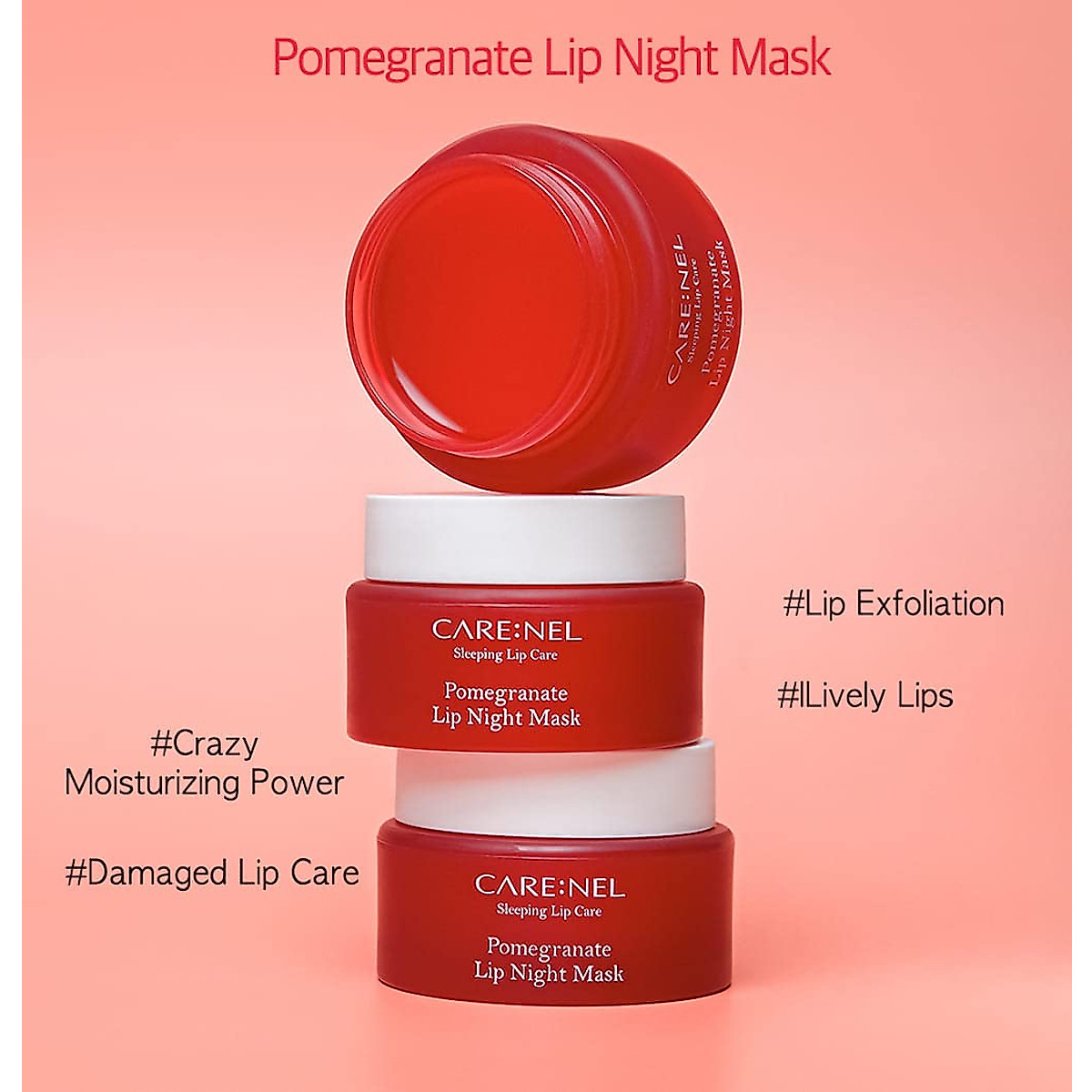 CARE:NEL Lip Mask Overnight 23g (Pomegranate) - Moisturizer for Dry Lips - Overnight Treatments Balm, Day and Night Repair Gloss, Scrubs Exfoliator