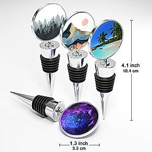 Nipichsha Wine Bottle Stoppers, 4 Pcs Leak Proof Wine Stoppers Wine Outlet Cap, Reusable Silicone Wine & Beverage Bottle Stopper with Grip Top, Wine Accessories for Gift, Bar, Party(4-Natural Scenery)