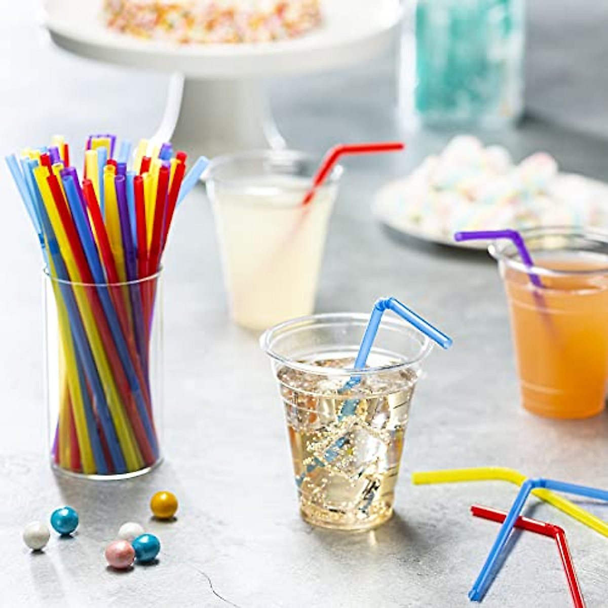 [500 Count] Flexible Disposable Plastic Drinking Straws - 7.75" High - Assorted Colors
