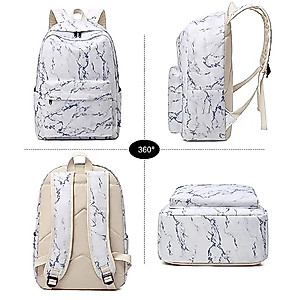 Createy School Backpack for Girls Kids Backpack with Lunch Box Pencil Case Lightweight Marble Prints Backpack Primary Elementary Students Bookbags School Bags Set for Teens