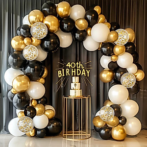 RUBFAC 180pcs Black and Gold Balloons, Balloons Garland Arch Kit 5 10 12 18 inch Black White Metallic Gold Confetti Latex Balloons for Graduation Birthday Baby Shower Wedding