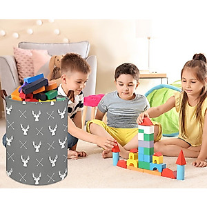 HIYAGON Large Storage Baskets,Waterproof Laundry Baskets,Collapsible Canvas Basket for Storage Bin for Kids Room,Toy Organizer,Home Decor,Baby Hamper(Grey deer)