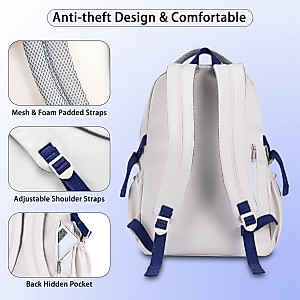 School Backpack Laptop Computer Backpack 15.6 inch Anti-theft Big Daypack Casual Bag Travel Bookbag Aesthetic Cute Backpacks for College Large Backpacks Purse for Boy Girl Teen Women Men Student-White